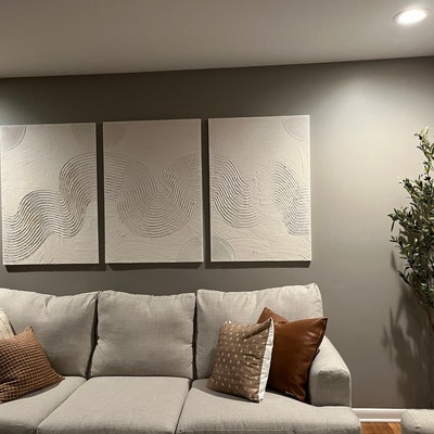 Set of 3 Boho Plaster Wall Art, Textured Wall Art, Textured Art Canvas ...