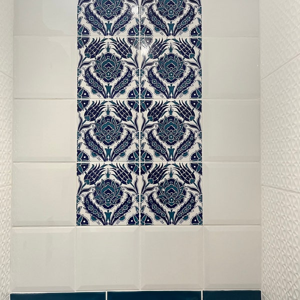 Handmade Turkish Iznik Floral Ceramic Wall Tiles Blue Turquoise Red ...