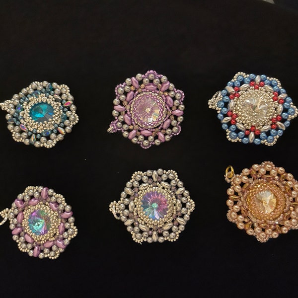 Beading Tutorial Pendant, Beaded Pendant Pattern, Rivoli Swarovski 14mm ...