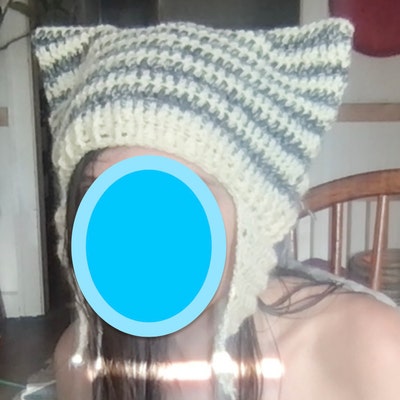 PATTERN Triple Star Strings Crocheted Cat Ear Hat Striped Knitted ...