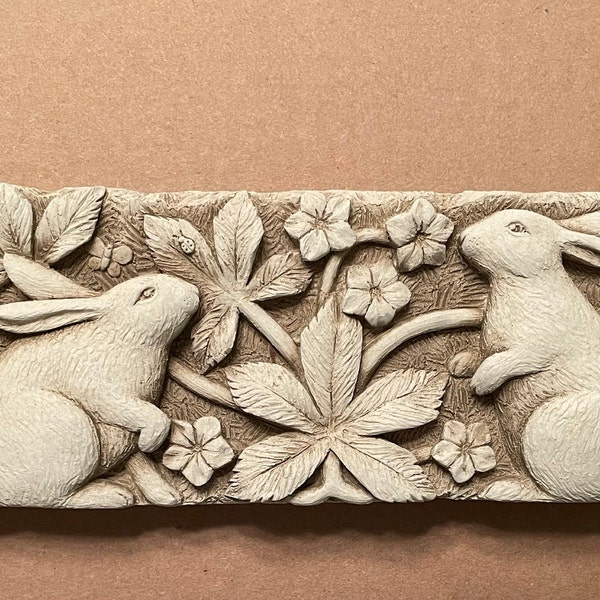 Bunny Plaque for Home & Garden, Bunnies in the Flowers, Floral Bunny ...