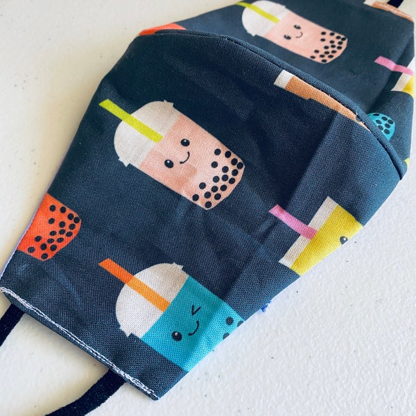 Boba Tea Fabric - Boba Kawaii Cute Food Bubble Tea Food Navy by ...