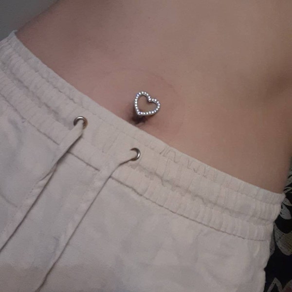 14G Implant Titanium Heart CZ Reverse Belly Ring/cz Sparkly Belly ...