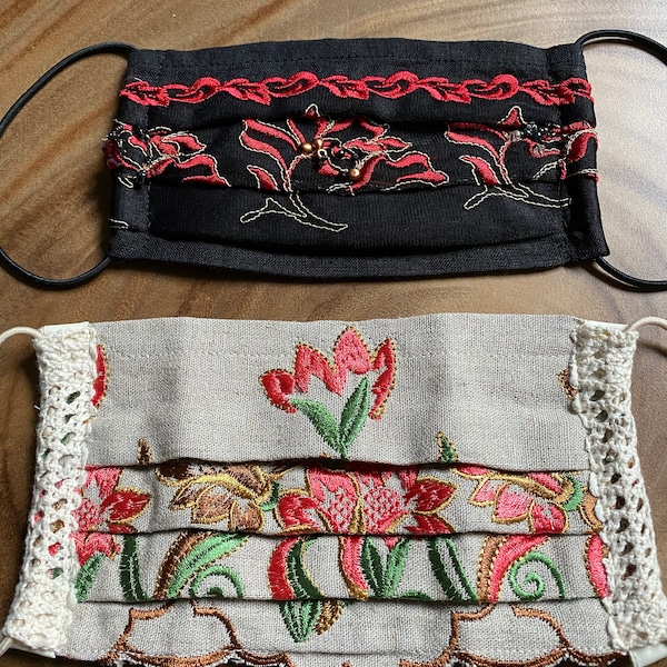 A Pair of Embroidered Detachable Cuffs, Black Linen Cuffs, Cotton Wrist ...