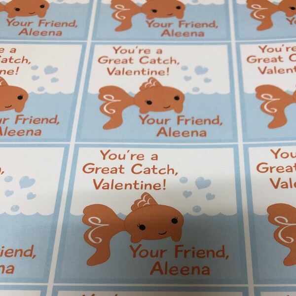 Fish Valentines Day Tag, Valentines Kids Tags, Goldfish Valentine ...
