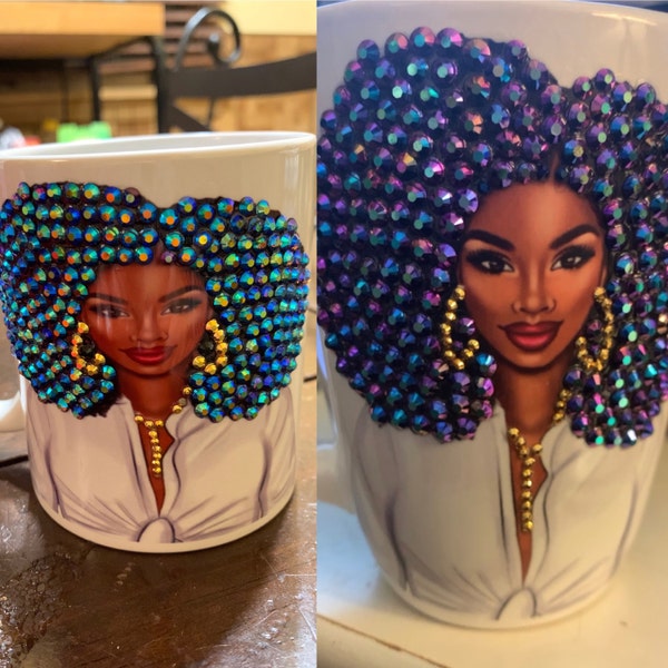 Personalized Afro American Woman Mug. 12oz Stainless Steel Bling Mugs ...