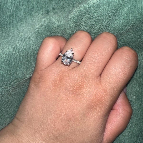 4 CT Moissanite Ring Oval Cut Wedding Ring, Colorless Halo Solitaire ...