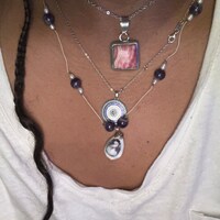 Art Deco Fiery Natural Opal & Angel Hair Rutilated Quartz Necklace With ...