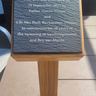 Wooden Memorial Post & Plaque With Engraved Slate Front, for Pets, Tree ...