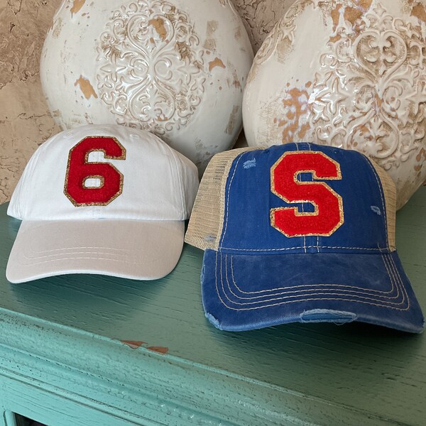 Distressed Hat With Varsity Letter Patches - State Abbreviation - CC ...