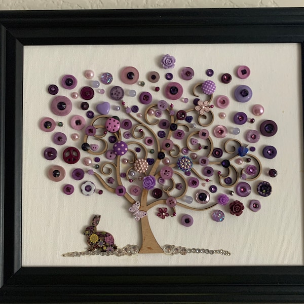 Button Tree Art, Blue Decor, Nursery Decor, Anniversary Gift, Custom ...