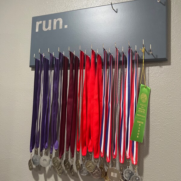 Running Medal Holder, Gray or Black With Chrome "run." Vinyl, 21 Hooks ...