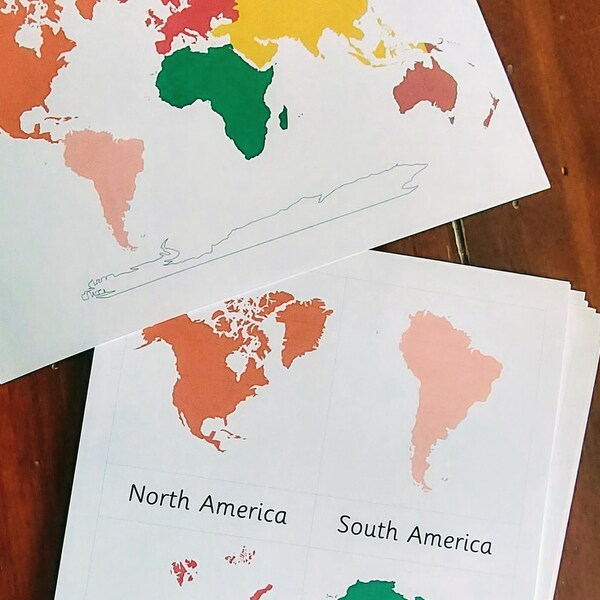 CONTINENTS of the WORLD • 8+8+8 Montessori Cards • LARGE Size World Map ...