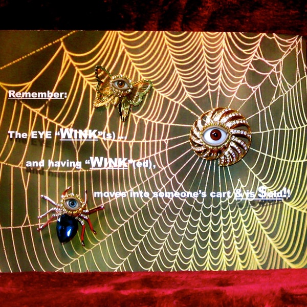 Sea Urchin Wink - Gold Tone Eyeball Brooch Pin With Hand Placed ...