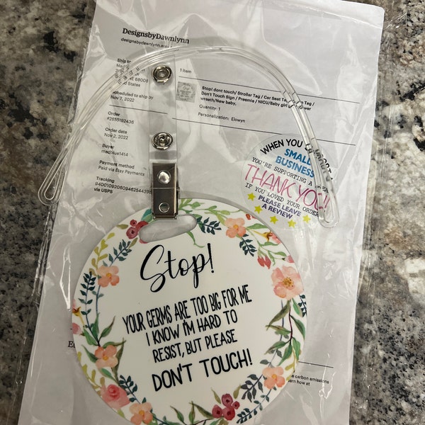 Stop Dont Touch/ Stroller Tag / Car Seat Tag / Germ Tag / Don't Touch ...