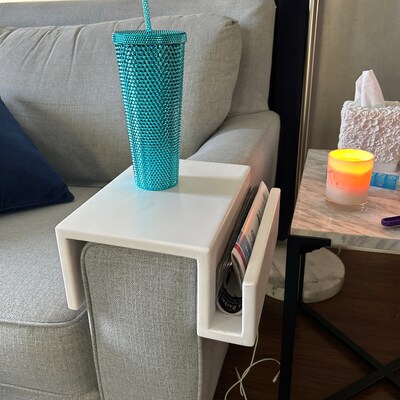 Couch Arm Rest Table With Magazine Stand, Modern Wood Armrest Table ...