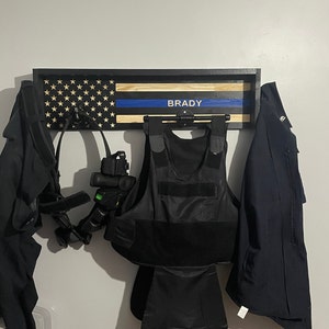 Engraved Personalized Police Gear Rack Thin Blue Line Galvanized Steel ...