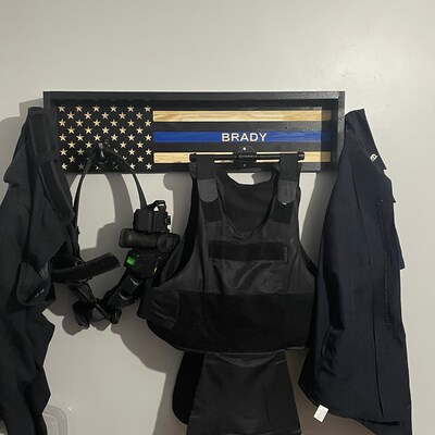 Engraved Personalized Police Gear Rack Thin Blue Line Galvanized Steel ...