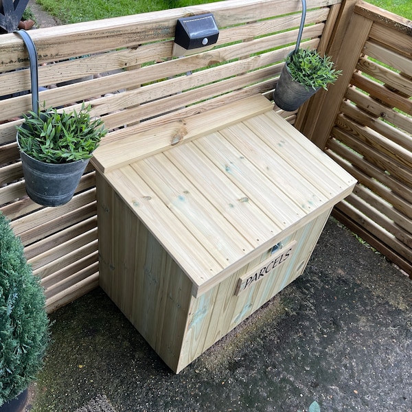Personalised Large Doorstep Wood Parcel Box. Porch Parcel Storage Box ...