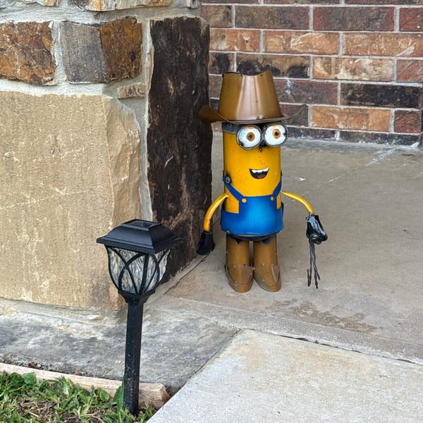 Handmade Metal Cowboy Minion | Farmhouse Rodeo Yard Art Garden Decor ...