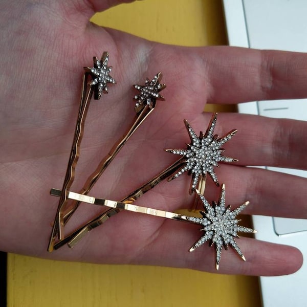 Set of 4 Crystal Cosmic Star Galaxy Hair Pins-bronze Gold Art Deco ...