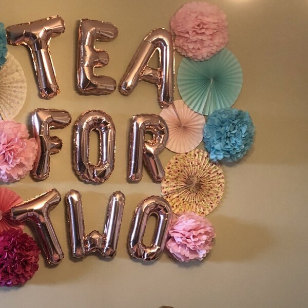 16" Rose Gold, Gold, Silver, Pink Tea Party Birthday Decor Tea for Two ...