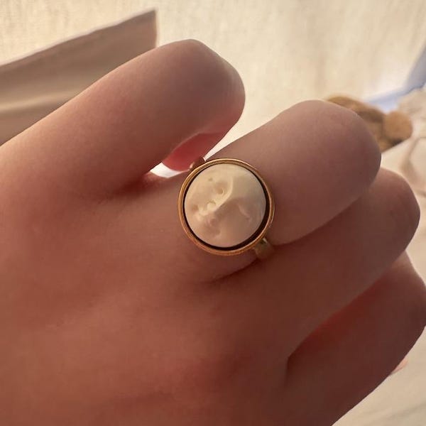 Moon Face Ring. Hand Casted Full Moon in Brass Gold Setting. Gold ...
