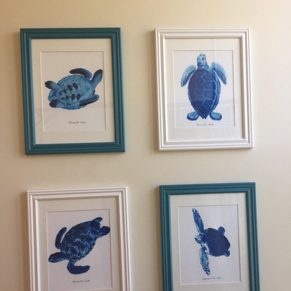 Dark Navy Blue Beach Decor Set of 6 Unframed Coastal Bathroom Etsy Wall ...
