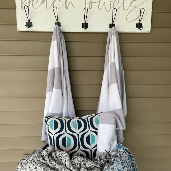 Beach Towels Sign | Towel Hooks | Pool Sign | Decor | Patio Outdoor ...