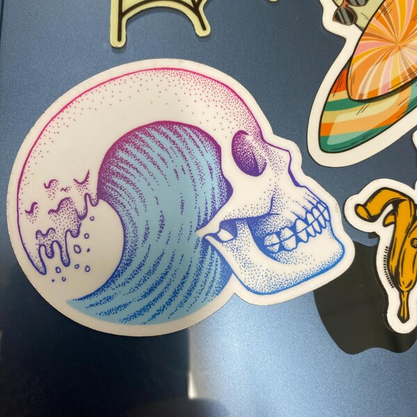 Skull Wave Vinyl Sticker, Pen and Ink Illustration, Surf Art, Surfing ...