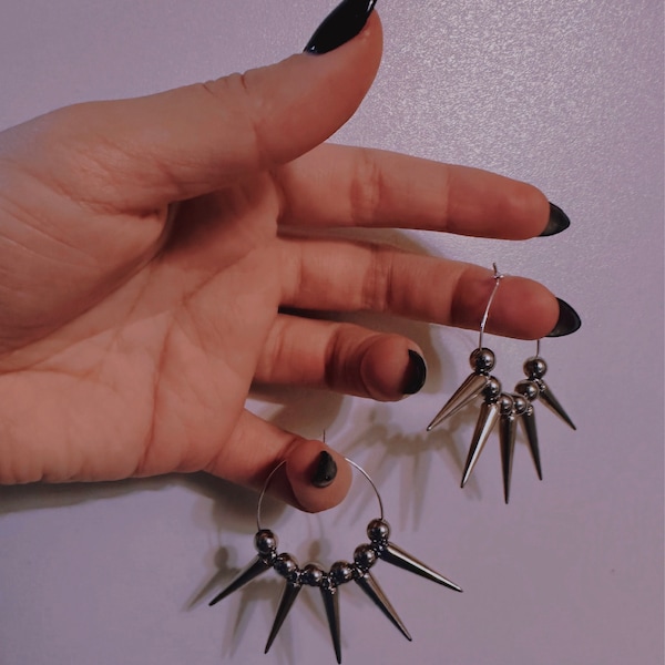 Deadly Girl Punk Rock & Heavy Metal Style Spike Hoop Earrings in Small ...