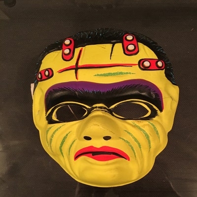 Vintage Frankenstein Halloween Mask Topstone Black Light Reactive ...