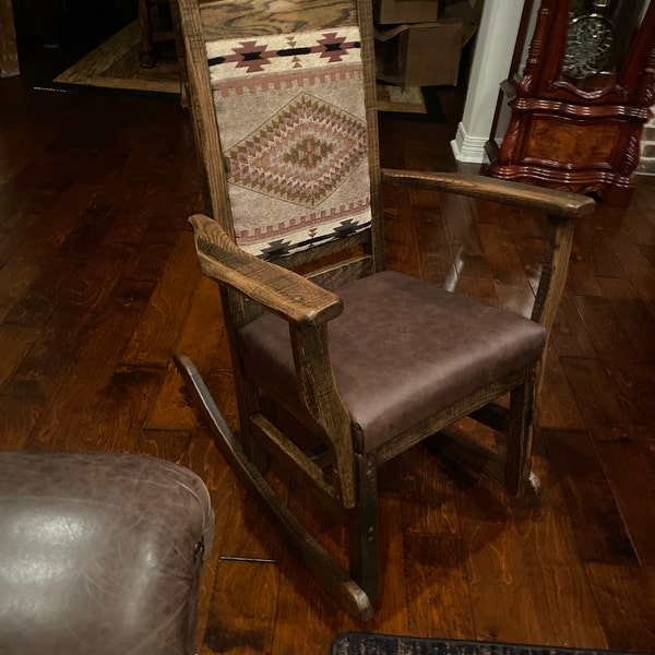 Modern Rustic Oak Amish Rocking Chair With Upholstered Seat & Back ...