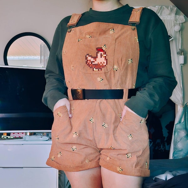 Chicken Stardew Valley Floral Overalls Pants / Embroidery Overalls ...