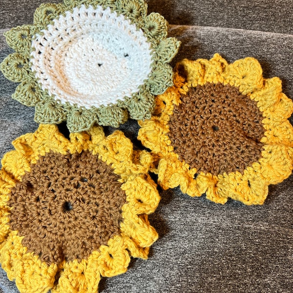 Crochet Sunflower Coasters in a Basket Pattern - Etsy
