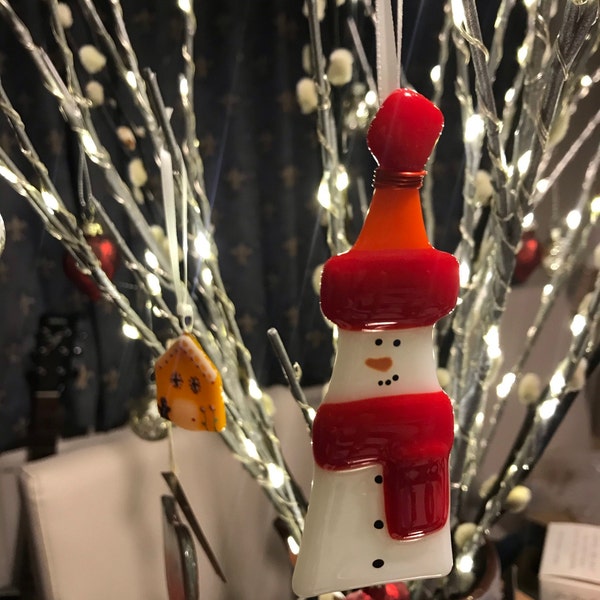 Fused Glass Snowman Christmas Tree Decoration, Snowman Decoration ...