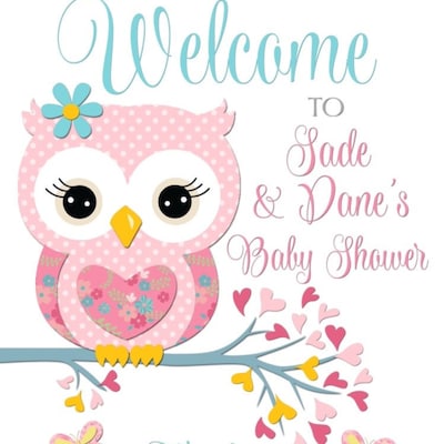 Owl Baby Shower Welcome Sign Pink Owl Welcome Poster Personalized Decor ...