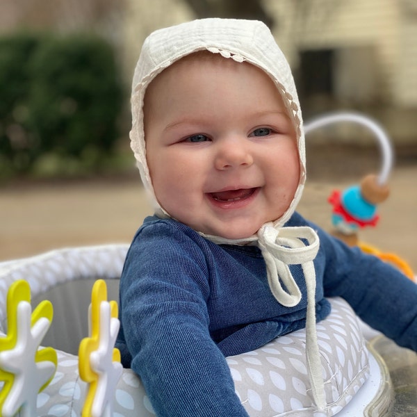 Baby Bonnet With Brim / Gauze Baby Bonnet/ White Bonnet, Sun Bonnet ...