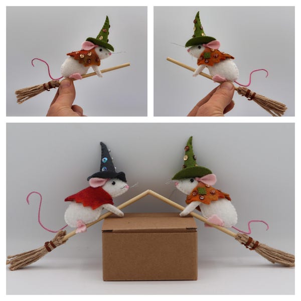 PDF FILES - Witchy Mouse on Broom Felt Sewing Pattern - Witch Ornament ...