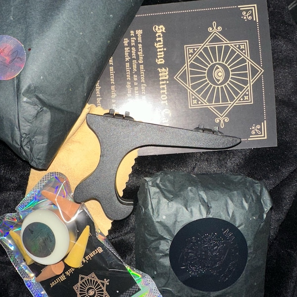 Scrying Mirror. Black Glass, Ritually Foxed, Magic Mirror in Etched ...