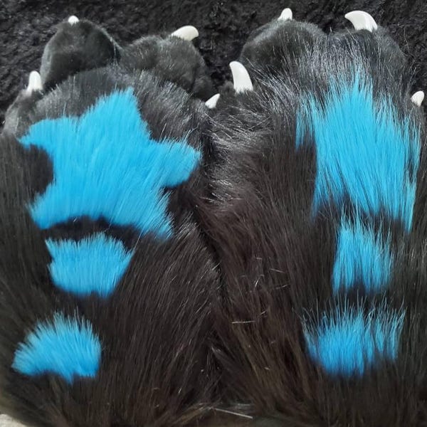Patterned Black&blue Hand Paws With Stripes | Fluffy Soft Fursuit 4 ...
