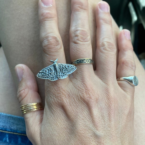 Moth Ring, Sterling Silver Moth Ring, Silver Moth Ring, Large Moth Ring ...