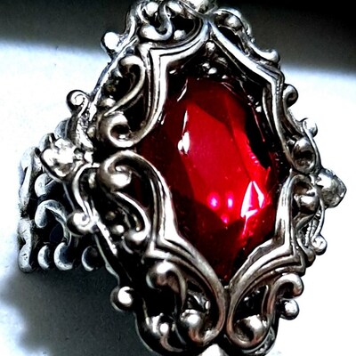 Red Crystal Ring Gothic Ring Medieval Victorian Ring Red Stone Ring ...