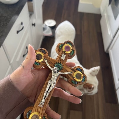 8 Inch Wooden Cross for Wall Décor Olive Wood Crucifix Made in the Holy ...