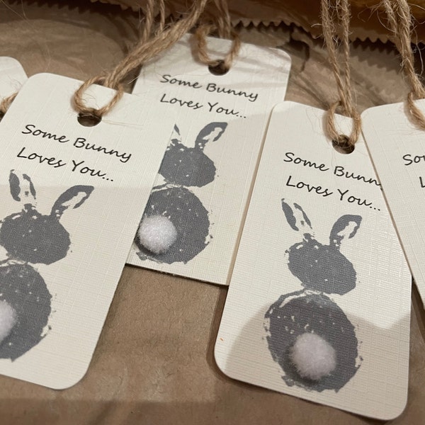 Bunny Easter Gift Tag, Pom Pom Tail, Linen Card - Etsy