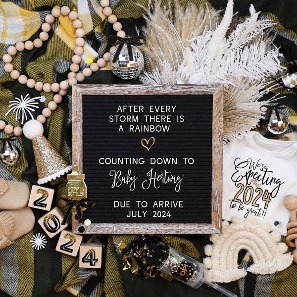 New Years Eve Rainbow Baby Announcement, Digital Boho New Year We're ...