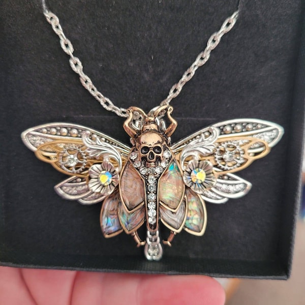 Gothic Art Nouveau Death's Head Hawkmoth and Silver Dragonfly Goth ...