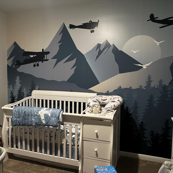 New Mountains Wallpaper for Girl Room Removable, Green Forest Wall ...