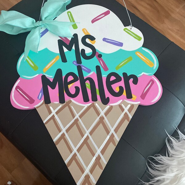 Personalized Colorful Ice Cream Door Hanger Made to Order - Etsy