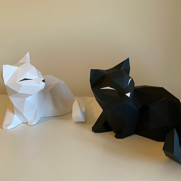 Yin & Yang Cats Papercraft, in PDF/JPG/SVG Format, Black and White Cats ...